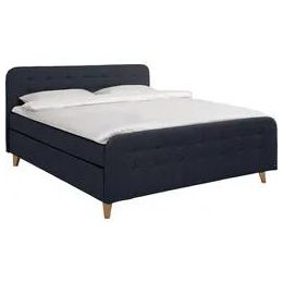 Boxspringbett Tom Tailor HOME "NORDIC BOX" Komplettbetten Gr. Struktur fein TBO, Liegefläche B/L: 160cm x 200cm, H3 + H3, 5-Zonen-Tonnentaschen-Federkernmatratze, blau (dark navy tbo 6) Boxspringbett mit Knopfheftung im Kopfteil und Fußteil, Füße in Buche natur