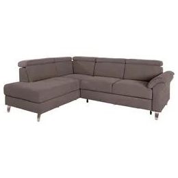 Sit & More Ecksofa SIT & MORE "Arngast L-Form" Sofas Gr. B/H/T: 245cm x 84cm x 194cm, Struktur weich, Ottomane links, mit Bettfunktion-ohne Bettkasten, grau (taupe) inklusive Kopfteilverstellung und Federkern