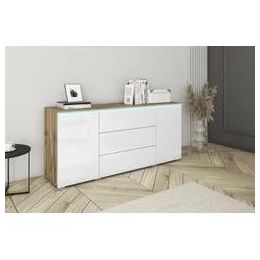 Sideboard Inosign "VERA" Sideboards Gr. B/H/T: 150cm x 67,9cm x 39,5cm, matt-hochglanz, 3 St., braun (eichefarben votan/weiß hochglanz) moderne grifflose Kommode Breite 150 cm, Einlegeböden verstellbar