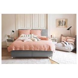 Boxspringbett Tom Tailor HOME "SOFT LINES BOX" Komplettbetten Gr. Struktur fein TBO ohne Tom Tailor Print, Liegefläche B/L: 180 cm x 200 cm, H3 + H3, 5-Zonen-Tonnentaschen-Federkernmatratze, grau (moody grey tbo 29) Boxspringbett mit geschwungenem Kopfteil horizontaler Steppung, ohne Print