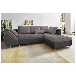 Ecksofa Collection AB "Sally L-Form" Sofas Gr. B/H/T: 256cm x 87cm x 165cm, Kunstleder SOFTLUX-Struktur, Ottomane beidseitig montierbar, ohne Bettfunktion-ohne Bettkasten, schwarz (schwarz, grau) mit und ohne Bettfunktion, inklusive loser Rücken- Zierkissen