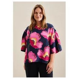 Shirtbluse Seidensticker "Schwarze Rose" Gr. 54, blau (dunkelblau) Damen Blusen Kurzarm Rundhals Floral