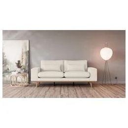 2-Sitzer Home Affaire "Torino B/T/H: 200/91/81 cm" Sofas Gr. B/H/T: 200cm x 81cm x 91cm, Struktur weich, beige (creme) auch in Bouclé, incl. Zierkissen, mit edlem Holzrahmen