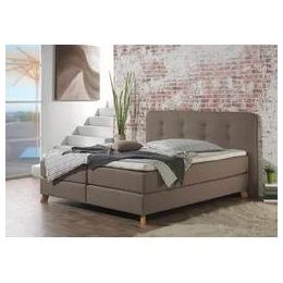 Boxspringbett Home Affaire "Cecina", beige (dunkelbeige), B:182cm L:210cm, Struktur fein (100% Polyester), Komplettbetten, Boxspringbett, in 5 Breiten, 3 Ausführungen, 2 Härtegrade, Knopfheftung, Topper