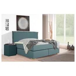 Boxspringbett Home Affaire "»Marlou«", blau, L:208cm, Struktur fein (100% Polyester), Komplettbetten, Boxspringbett, inkl. Topper, 3 Breiten, 3 Härtegrad-Ausführungen