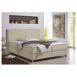 Boxspringbett Home Affaire "Caria", beige (creme, beige), B:211cm L:209cm, Strukturstoff-Bezug (100% Polyester), Topperbezug 100% Polyester, Komplettbetten, Boxspringbett, in 5 Breiten, 3 Matratzen-Ausführungen, 2 Härtegraden, Topper