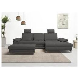 Ecksofa Places of Style "Costello L-Form, mit Sitztiefenverstellung, Armteilverstellung und" Sofas Gr. B/H/T: 301cm x 89cm x 176cm, Material, Recamiere rechts, ohne Bettfunktion-ohne Bettkasten, braun (mokka) 3 Nierenkissen, optional Bettfunktion und Bettkasten