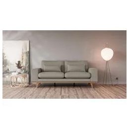 2-Sitzer Home Affaire "Torino B/T/H: 200/91/81 cm" Sofas Gr. B/H/T: 200cm x 81cm x 91cm, Struktur weich, grau (taupe) auch in Bouclé, incl. Zierkissen, mit edlem Holzrahmen