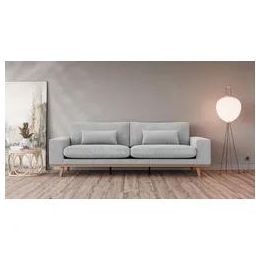 3-Sitzer Home Affaire "Torino B/T/H: 237/91/81 cm" Sofas Gr. B/H/T: 237cm x 81cm x 91cm, Bouclé, grau (hellgrau) mit edlem Holzrahmen, incl. Zierkissen, auch in Bouclé