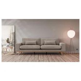 3-Sitzer Home Affaire "Torino B/T/H: 237/91/81 cm" Sofas Gr. B/H/T: 237cm x 81cm x 91cm, Bouclé, grau (taupe) mit edlem Holzrahmen, incl. Zierkissen, auch in Bouclé