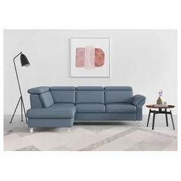 Sit & More Ecksofa SIT & MORE "Arngast L-Form" Sofas Gr. B/H/T: 245cm x 84cm x 194cm, NaturLEDER, Ottomane links, ohne Bettfunktion-ohne Bettkasten-Rücken Spannstoff, bunt (greyblue) inklusive Kopfteilverstellung und Federkern