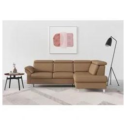 Sit & More Ecksofa SIT & MORE "Arngast L-Form" Sofas Gr. B/H/T: 245cm x 84cm x 194cm, NaturLEDER, Ottomane rechts, mit Bettfunktion-mit Bettkasten-Bett mit Stoff bezogen, braun (cappucino) inklusive Kopfteilverstellung und Federkern