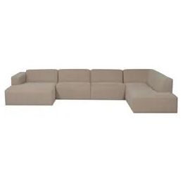 Wohnlandschaft Inosign "Kelani" Sofas Gr. B/H/T: 384cm x 73cm x 227cm, Webstoff fein, Ottomane rechts, beige (cream) mit dekorativer Knopfsteppung an den Armlehnen