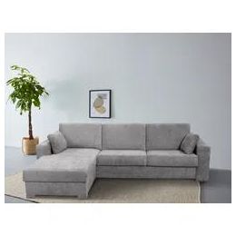 Ecksofa Home Affaire "Roma "L" Dauerschlaffunktion, mit Unterfederung" Sofas Gr. B/H/T: 300cm x 85cm x 173cm, Stucktur weich, Recamiere links, Liegefläche: 163 x 198cm, grau (hellgrau) Matratzenhöhe 14cm,, Liegemaße ca 163x198 cm, L-Form