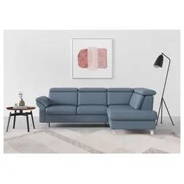 Sit & More Ecksofa SIT & MORE "Arngast L-Form" Sofas Gr. B/H/T: 245cm x 84cm x 194cm, NaturLEDER, Ottomane rechts, mit Bettfunktion-mit Bettkasten-Bett mit Leder bezogen, bunt (greyblue) inklusive Kopfteilverstellung und Federkern