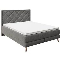 Boxspringbett Playboy "Audrey" Komplettbetten Gr. Polyester 180 x 200, grau, Liegefläche B/L: 180 cm x 200 cm, H2/H3 + H2/H3, 7-Zonen-Taschen-Federkernmatratze-Bonnell-Taschenfederkernmatratze, grau (anthrazit) Boxspringbett inkl. Matratze und Topper