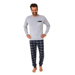 Normann Pyjama Normann Herren Pyjama lang mit Bündchen und karierter Jersey Hose