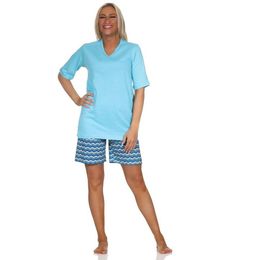 Normann Pyjama Damen Shorty Pyjama kurz mit gemusterten Shorts in strahlenden Farben