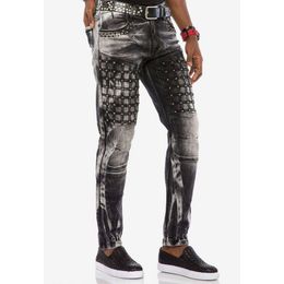 Cipo & Baxx Cipo & Baxx Slim-fit-Jeans mit besonderer Waschung und Gitternähten in Straight Fit, grau|schwarz