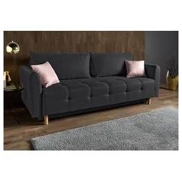 Schlafsofa Inosign "Nordic" Sofas Gr. B/H/T: 219cm x 93cm x 88cm, Struktur fein, grau (anthrazit) inklusive Bettkasten und Zierkissen