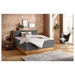 Boxspringbett Home Affaire "Cavan", grau (steel), B:164cm L:222cm, Microfaser (100% Polyester), Komplettbetten, Boxspringbett, Eiche, inkl. Bettkasten & Topper, verschiedene Härtegrade (auch H4)