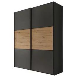 Schwebetürenschrank STAUD "Includo, Made in Germany" Schränke Gr. B/H/T: 167cm x 222cm x 68cm, Basic, 2 St., grau (dekor vulkan/artisan eiche) Mit vier verschiedenen Ausstattungsvarianten