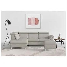 Sit & More Ecksofa SIT & MORE "Arngast L-Form" Sofas Gr. B/H/T: 245cm x 84cm x 194cm, NaturLEDER, Ottomane links, mit Bettfunktion-mit Bettkasten-Bett mit Leder bezogen, grau (light grey) inklusive Kopfteilverstellung und Federkern