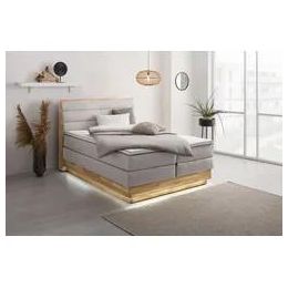 Boxspringbett OTTO products Komplettbetten Gr. Flachgewebe Polyester mit LED-Beleuchtung, mit Basic-Topper, Liegefläche B/L: 200 cm x 200 cm Betthöhe: 69 cm, Gewicht bis: 120 kg + 120 kg H4 + H4, 7-Zonen-Taschen-Federkernmatratze, grau (platinum) Boxspringbett LED-Beleuchtung, mit zertifizierten, recycelten Bezugsstoffen