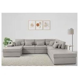 Wohnlandschaft RAUM.ID "Florid U-Form" Sofas Gr. B/H/T: 360cm x 75cm x 260cm, Struktur (recyceltes Polyester), Ottomane links, beige 6 Teile, bestehend aus Modulen, viele Bezugsqualitäten, auch in Cord