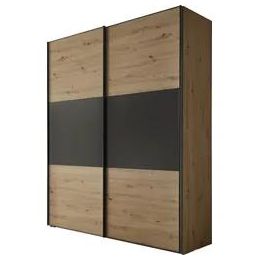 Schwebetürenschrank STAUD "Includo, Made in Germany" Schränke Gr. B/H/T: 188 cm x 222 cm x 68 cm, Comfort, 2 St., schwarz (dekor artisan eiche, vulkan) Mit vier verschiedenen Ausstattungsvarianten