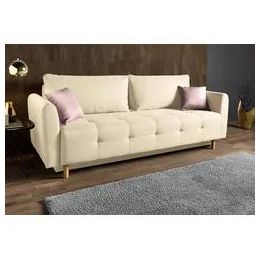 Schlafsofa Inosign "Nordic" Sofas Gr. B/H/T: 219cm x 93cm x 88cm, Struktur fein, beige inklusive Bettkasten und Zierkissen