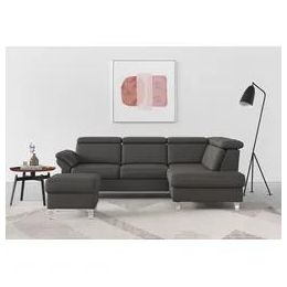 Sit & More Ecksofa SIT & MORE "Arngast L-Form" Sofas Gr. B/H/T: 245cm x 84cm x 194cm, NaturLEDER, Ottomane rechts, ohne Bettfunktion-ohne Bettkasten-Rücken Spannstoff, braun (mocca) inklusive Kopfteilverstellung und Federkern