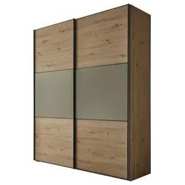 Schwebetürenschrank STAUD "Includo, Made in Germany" Schränke Gr. B/H/T: 188cm x 222cm x 68cm, Premium, 2 St., grün (dekor artisan eiche/salbei) Mit vier verschiedenen Ausstattungsvarianten