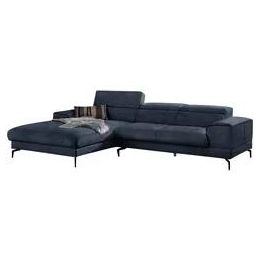 Ecksofa W.Schillig "piedroo" Sofas Gr. B/H/T: 303cm x 70cm x 193cm, Stoff S37, Longchair links, mit Kopfteilverstellung-mit motorischer Sitztiefenverstellung, blau (dunkelblau s37) Kopfteilverstellung, wahlweise mit Sitztiefenverstellung, Breite 303cm