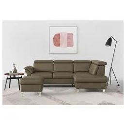 Sit & More Ecksofa SIT & MORE "Arngast L-Form" Sofas Gr. B/H/T: 245cm x 84cm x 194cm, NaturLEDER, Ottomane rechts, mit Bettfunktion-mit Bettkasten-Bett mit Leder bezogen, grün (olive) inklusive Kopfteilverstellung und Federkern