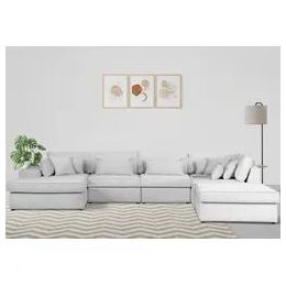 Wohnlandschaft RAUM.ID "Florid U-Form" Sofas Gr. B/H/T: 360cm x 75cm x 260cm, Cord, Ottomane links, beige (creme) 6 Teile, bestehend aus Modulen, viele Bezugsqualitäten, auch in Cord