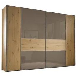 Schwebetürenschrank STAUD "Sonett 321C, Made in Germany" Schränke Gr. B/H/T: 249 cm x 240 cm x 68 cm, Comfort, 4 St., braun (eiche, mocca) mit vier verschiedenen Ausstattungsvarianten