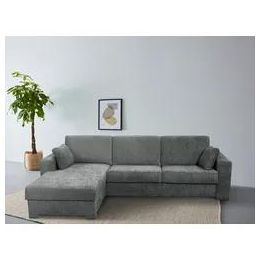 Ecksofa Home Affaire "Roma "L" Dauerschlaffunktion, mit Unterfederung" Sofas Gr. B/H/T: 300cm x 85cm x 173cm, Struktur fein, Recamiere links, Liegefläche: 163 x 198cm, grau (dunkelgrau) Matratzenhöhe 14cm,, Liegemaße ca 163x198 cm, L-Form