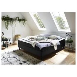 ATLANTIC HOME COLLECTION Boxbett "Happy", schwarz, B:160cm L:200cm, Bettgestell und seitliche Einfassung der Matratzen: Strukturstoff, 100% Polyester, Spiegelfläche der Matratze: 100% Polyester, Topper: 100% Polyurethan, Bezug (100% Polyester), Bezug Kopfkissen und Steppdecke: Microfaser (100% Polyester), waschbar bis 95u00b0C, Füllung Kopfkissen und Steppdecke: silikonisierte Hohlfaser (100% Polyester), anti-alergisch, A