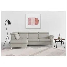 Sit & More Ecksofa SIT & MORE "Arngast L-Form" Sofas Gr. B/H/T: 245cm x 84cm x 194cm, NaturLEDER, Ottomane links, mit Bettfunktion-mit Bettkasten-Bett mit Stoff bezogen, grau (light grey) inklusive Kopfteilverstellung und Federkern