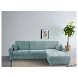 Ecksofa Home Affaire "Roma "L" Dauerschlaffunktion, mit Unterfederung" Sofas Gr. B/H/T: 300cm x 85cm x 173cm, Luxus-Microfaser weich, Recamiere rechts, Liegefläche: 163 x 198cm, blau (eisblau) Matratzenhöhe 14cm,, Liegemaße ca 163x198 cm, L-Form