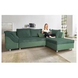 Ecksofa Collection AB "Sally L-Form" Sofas Gr. B/H/T: 256cm x 87cm x 165cm, Microfaser PRIMABELLE-Cord, Ottomane beidseitig montierbar, mit Bettfunktion-mit Bettkasten, grün mit und ohne Bettfunktion, inklusive loser Rücken- Zierkissen