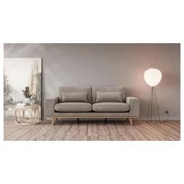 2-Sitzer Home Affaire "Torino B/T/H: 200/91/81 cm" Sofas Gr. B/H/T: 200cm x 81cm x 91cm, Bouclé, grau (taupe) auch in Bouclé, incl. Zierkissen, mit edlem Holzrahmen