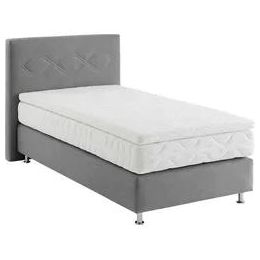 Boxspringbett, grau, B:115cm L:210cm, Bezug: Microvelours 100% Polyester, Westfalia Schlafkomfort, Komplettbetten, Boxspringbett, wahlweise mit Topper
