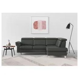 Sit & More Ecksofa SIT & MORE "Arngast L-Form" Sofas Gr. B/H/T: 245cm x 84cm x 194cm, NaturLEDER, Ottomane rechts, mit Bettfunktion-mit Bettkasten-Bett mit Leder bezogen, grau (anthrazit) inklusive Kopfteilverstellung und Federkern