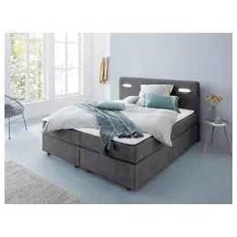 Boxbett Inosign "Luan" Komplettbetten Gr. Velourstoff fein Polyester Schubkästen rechts und links LED-Beleuchtung, Liegefläche B/L: 180 cm x 200 cm Betthöhe: 57 cm, Gewicht bis: 120 kg + 120 kg H4 + H4, 7-Zonen-Taschen-Federkernmatratze, grau (grey) Boxspringbett Schubkästen, LED-Beleuchtung und Topper, in Breite 120 cm 180