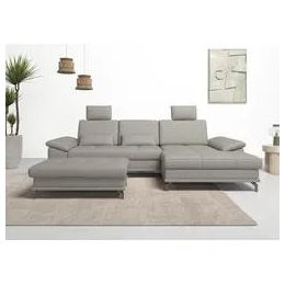 Ecksofa Places of Style "Costello L-Form, mit Sitztiefenverstellung, Armteilverstellung und" Sofas Gr. B/H/T: 301cm x 89cm x 176cm, Material, Recamiere rechts, ohne Bettfunktion-ohne Bettkasten, grau (hellgrau) 3 Nierenkissen, optional Bettfunktion und Bettkasten