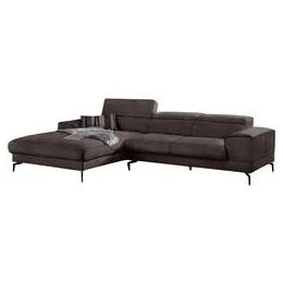 Ecksofa W.Schillig "piedroo" Sofas Gr. B/H/T: 303cm x 70cm x 193cm, Stoff S37, Longchair links, mit Kopfteilverstellung-mit motorischer Sitztiefenverstellung, braun (mocca s37) Kopfteilverstellung, wahlweise mit Sitztiefenverstellung, Breite 303cm