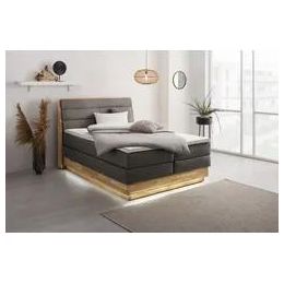 Boxspringbett OTTO products Komplettbetten Gr. Flachgewebe Polyester mit LED-Beleuchtung, mit Premium-Topper, Liegefläche B/L: 160 cm x 200 cm Betthöhe: 69 cm, Gewicht bis: 80 kg + 100 kg H2 + H3, 7-Zonen-Taschen-Federkernmatratze, braun (mud) Boxspringbett LED-Beleuchtung, mit zertifizierten, recycelten Bezugsstoffen