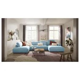 Wohnlandschaft Gallery M BRANDED BY MUSTERRING "Lucia U-Form" Sofas Gr. B/H/T: 434cm x 81cm x 204cm, Cord, Ottomane links, blau (hellblau) Verschiedene Farben, Cord-Bezug, Gesamtbreite 434 cm